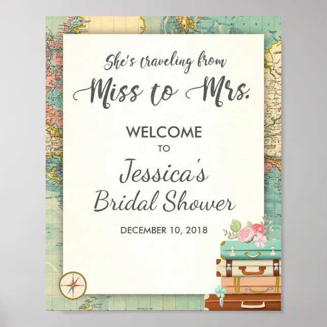 Travel Bridal shower Welcome Sign Miss to Mrs | Zazzle
