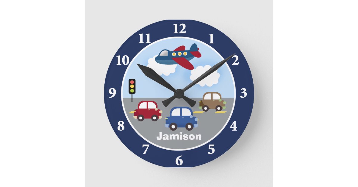 Travel Time Transportation Theme Custom Wall Clock | Zazzle