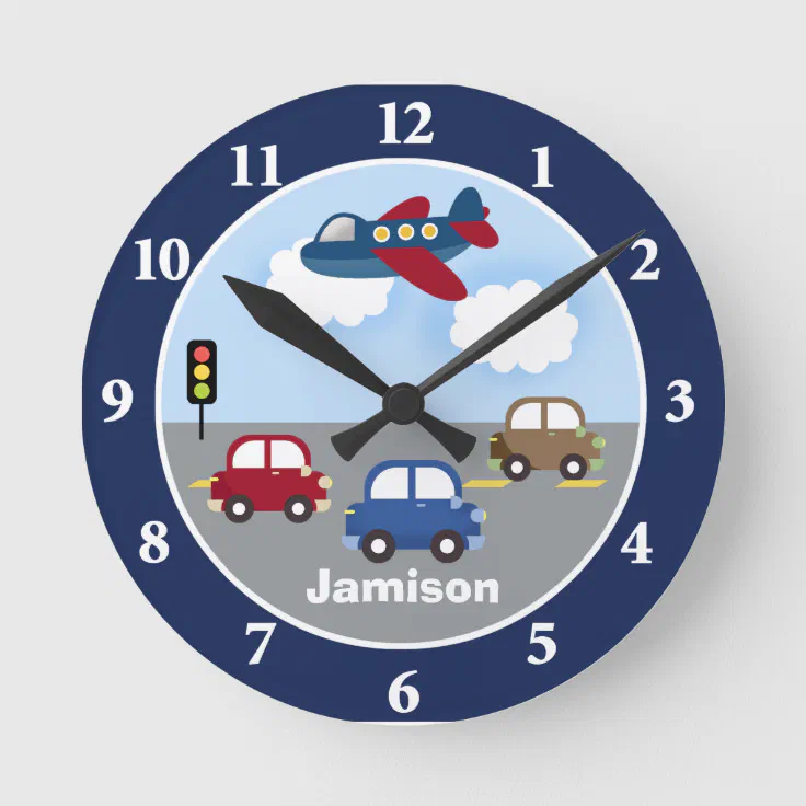 Travel Time Transportation Theme Custom Wall Clock | Zazzle