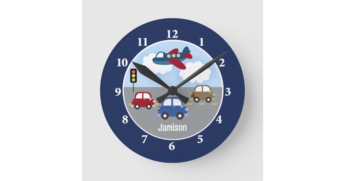 Travel Time Transportation Theme Custom Wall Clock | Zazzle