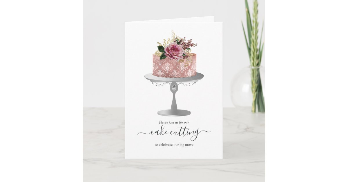 Trendy Rose Gold and Silver Floral Cake Cutting Invitation | Zazzle