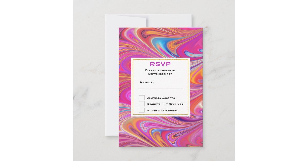 Trippy Pink and Orange Swirly Design Wedding RSVP Card | Zazzle