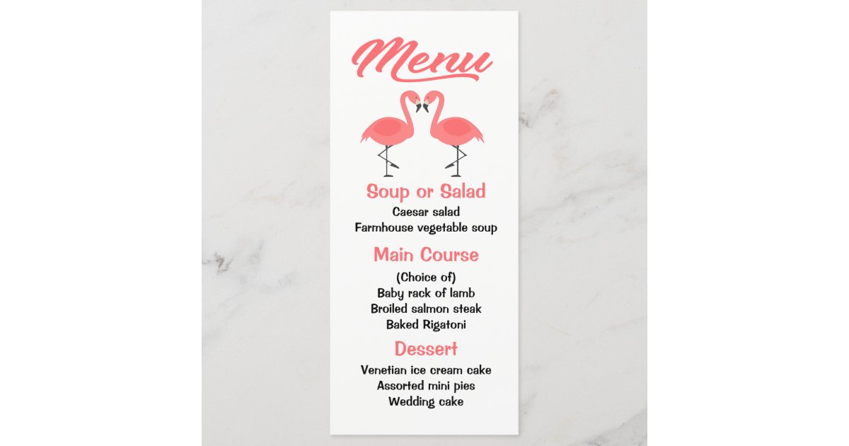 Tropical Pink Flamingo Menu Wedding, Party Luau | Zazzle