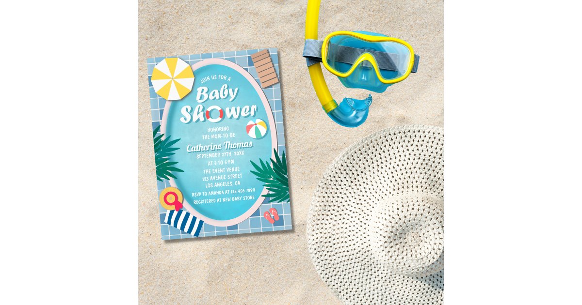 Tropical Pool Party Summer Baby Shower Invitation | Zazzle