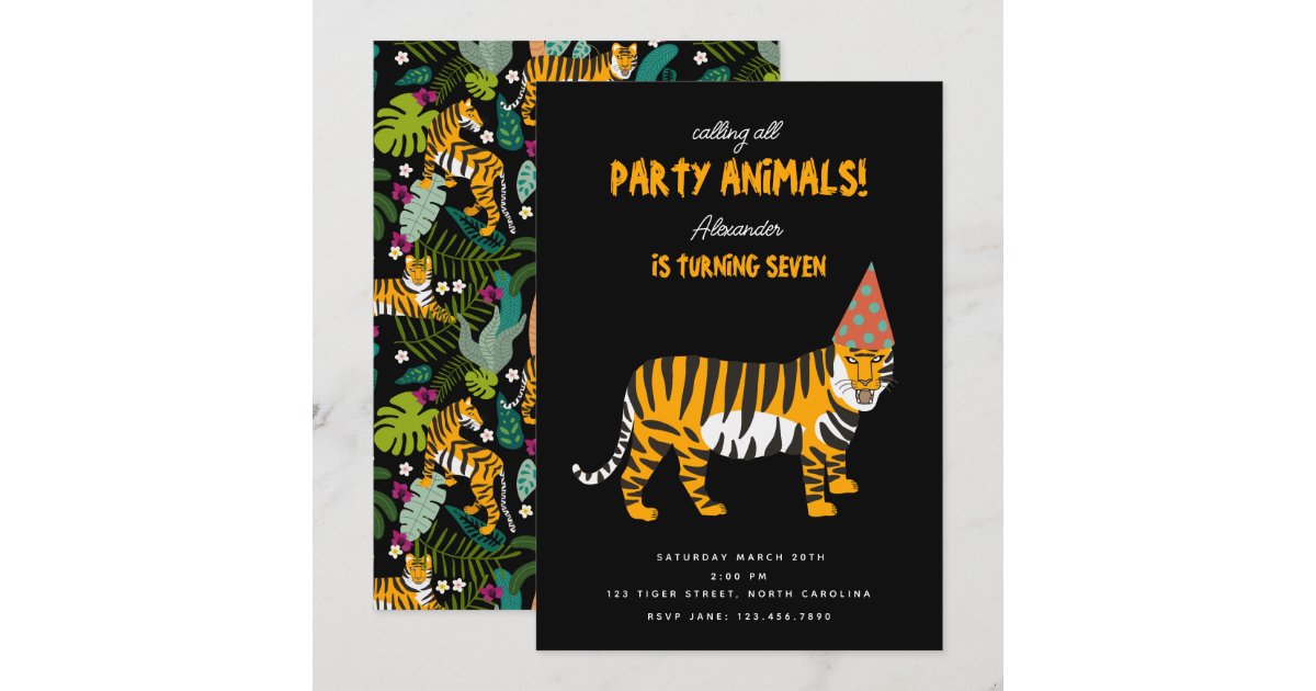 Tropical Tiger Jungle Kids Party Animals Birthday Invitation | Zazzle