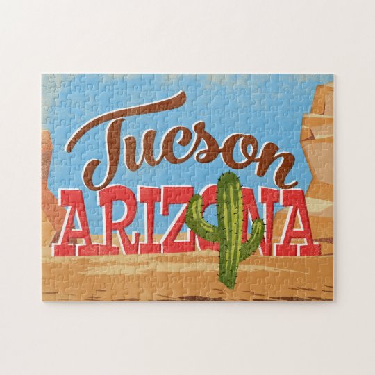 Tucson Arizona Cartoon Desert Vintage Travel Jigsaw Puzzle | Zazzle.ca
