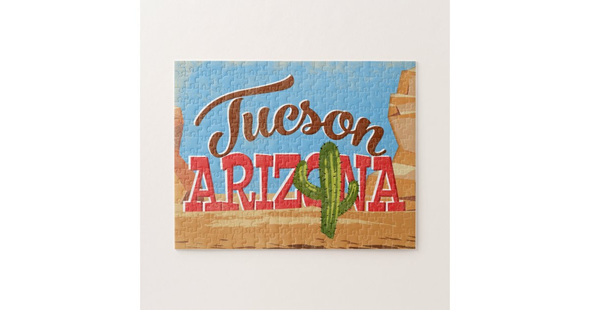 Tucson Arizona Cartoon Desert Vintage Travel Jigsaw Puzzle | Zazzle