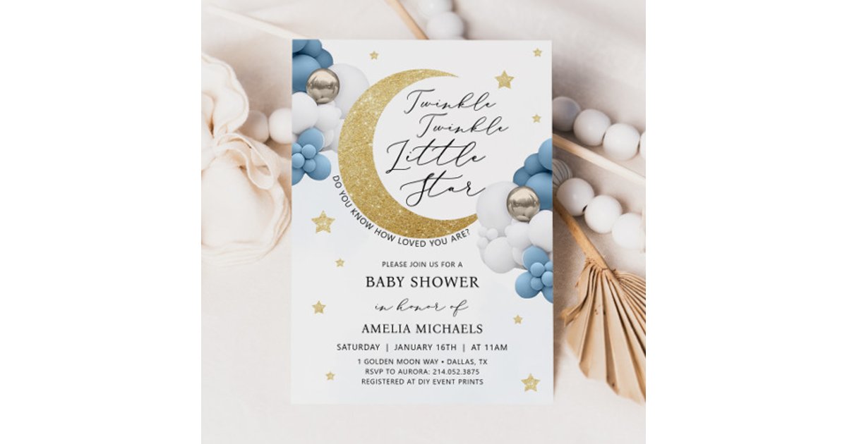 TWINKLE TWINKLE Moon And Stars Baby Shower Invitation | Zazzle