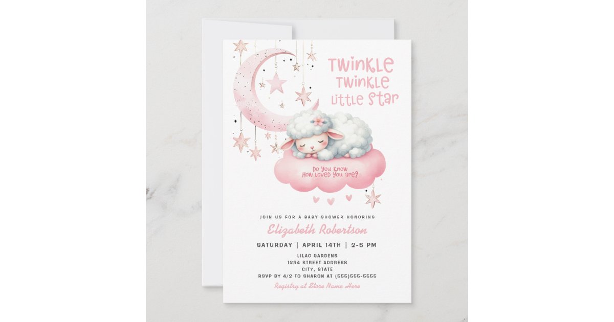 Twinkle Twinkle Pink Lamb Girls Baby Shower Invitation | Zazzle