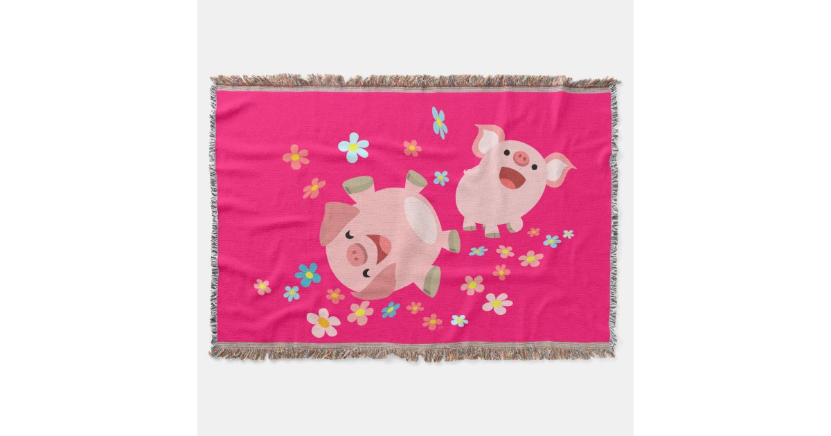 Two Cute Cartoon Pigs in Spring Throw Blanket | Zazzle