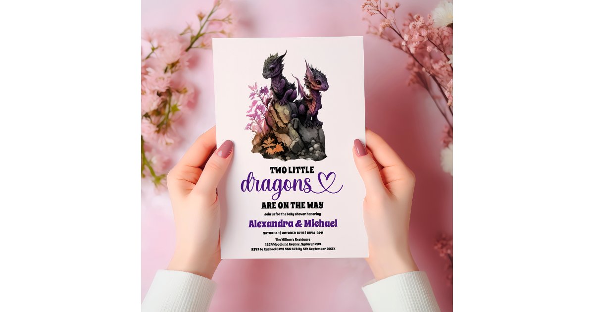 Two little dragons twins baby shower invitation | Zazzle