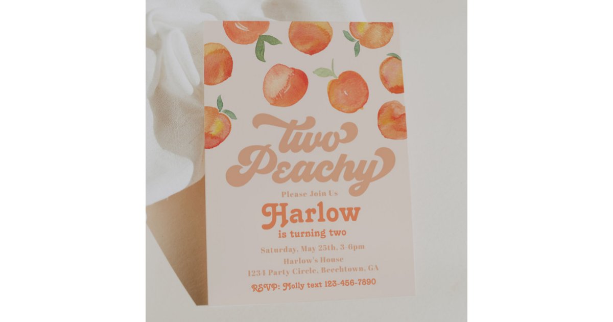 Two Peachy Invitation | Peach Birthday Invitation | Zazzle
