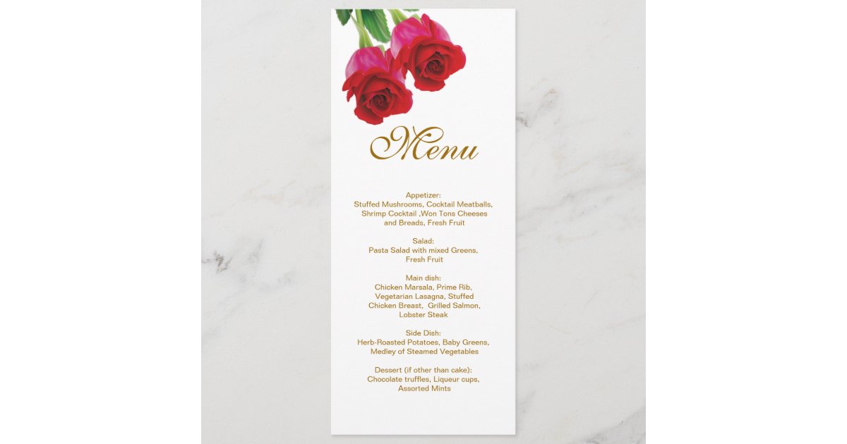Two red roses Wedding Menu Invitation | Zazzle