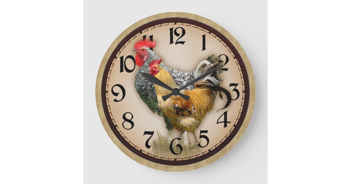 Two Roosters Country Photo Rustic Clock | Zazzle
