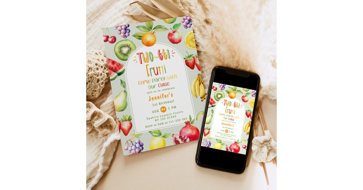 Two-tti Frutti little cutie fruits 2nd birthday Invitation | Zazzle