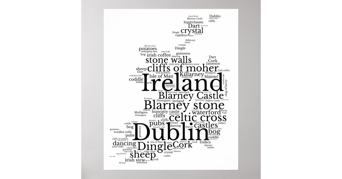 Typography Map Of Ireland Art Poster | Zazzle