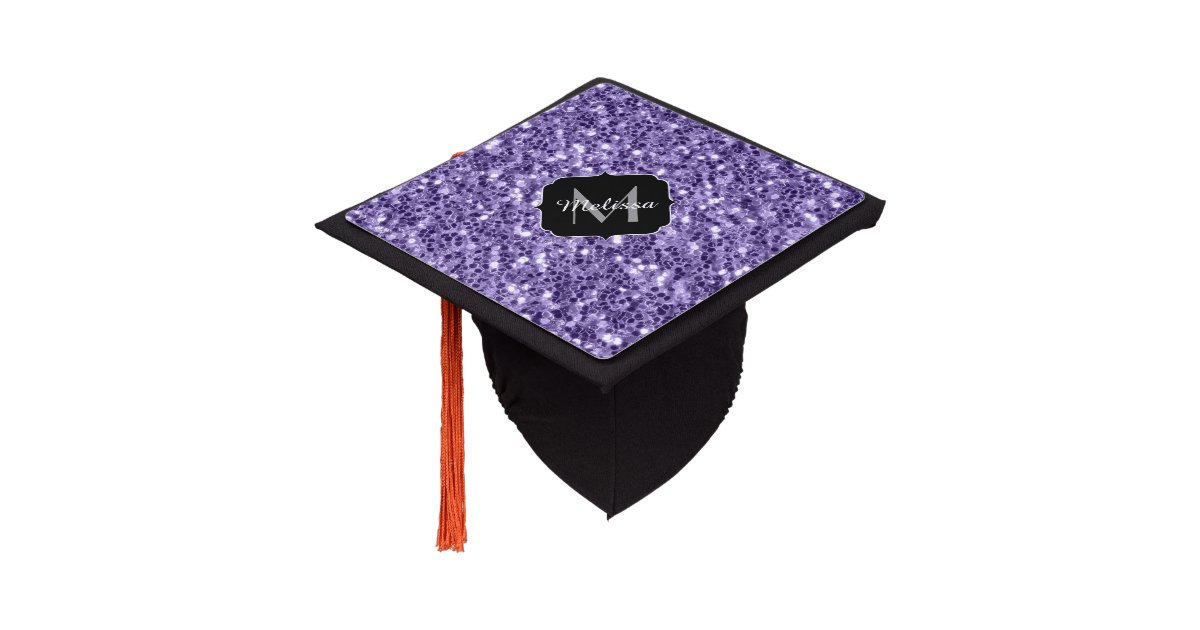 Ultra violet purple glitter sparkles Monogram Graduation Cap Topper ...