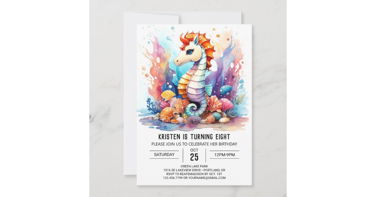 Underwater Whimsy Seahorse Fantasy Birthday Invitation | Zazzle