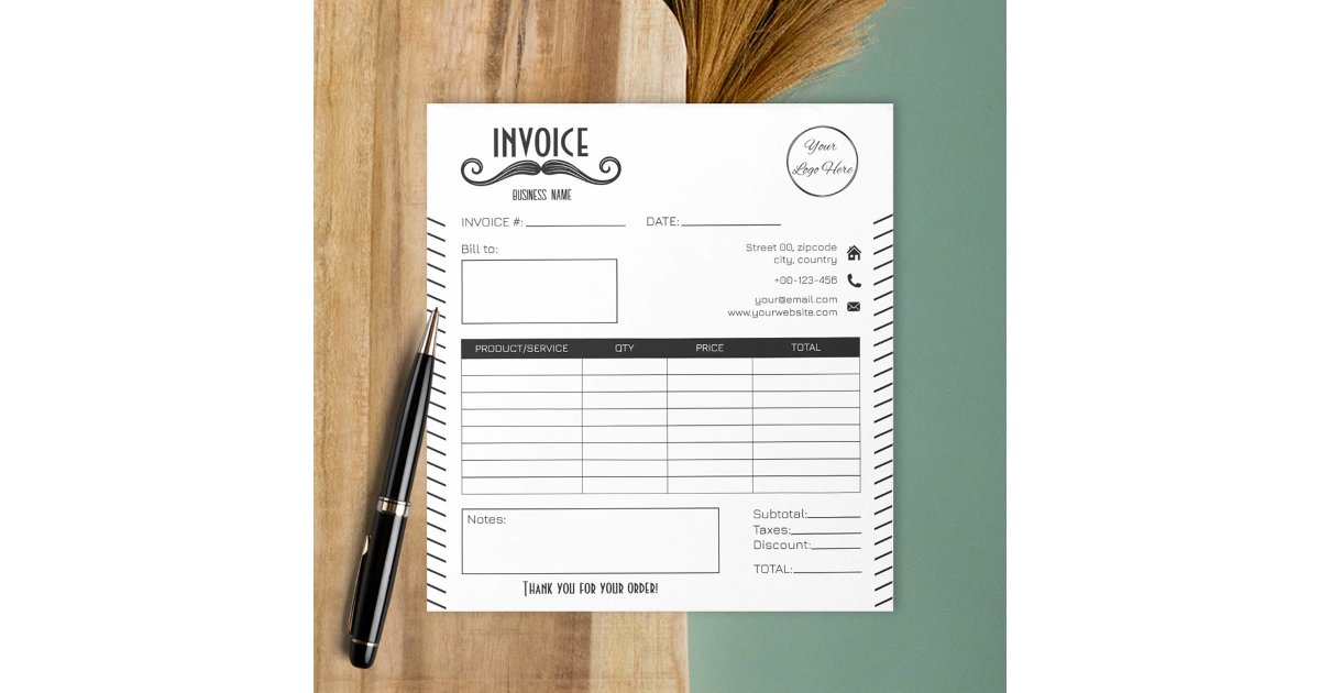 Unique black and white logo barber shop invoice notepad | Zazzle