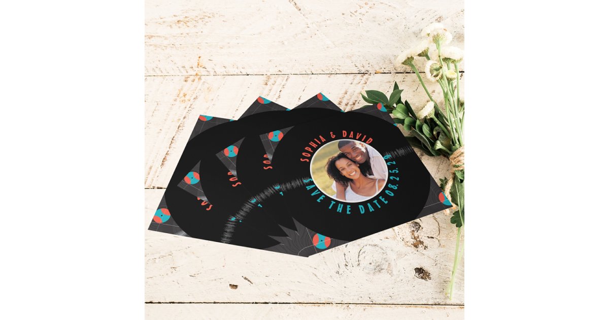 UNIQUE VINYL RECORD PHOTO QR CODE SAVE THE DATE | Zazzle