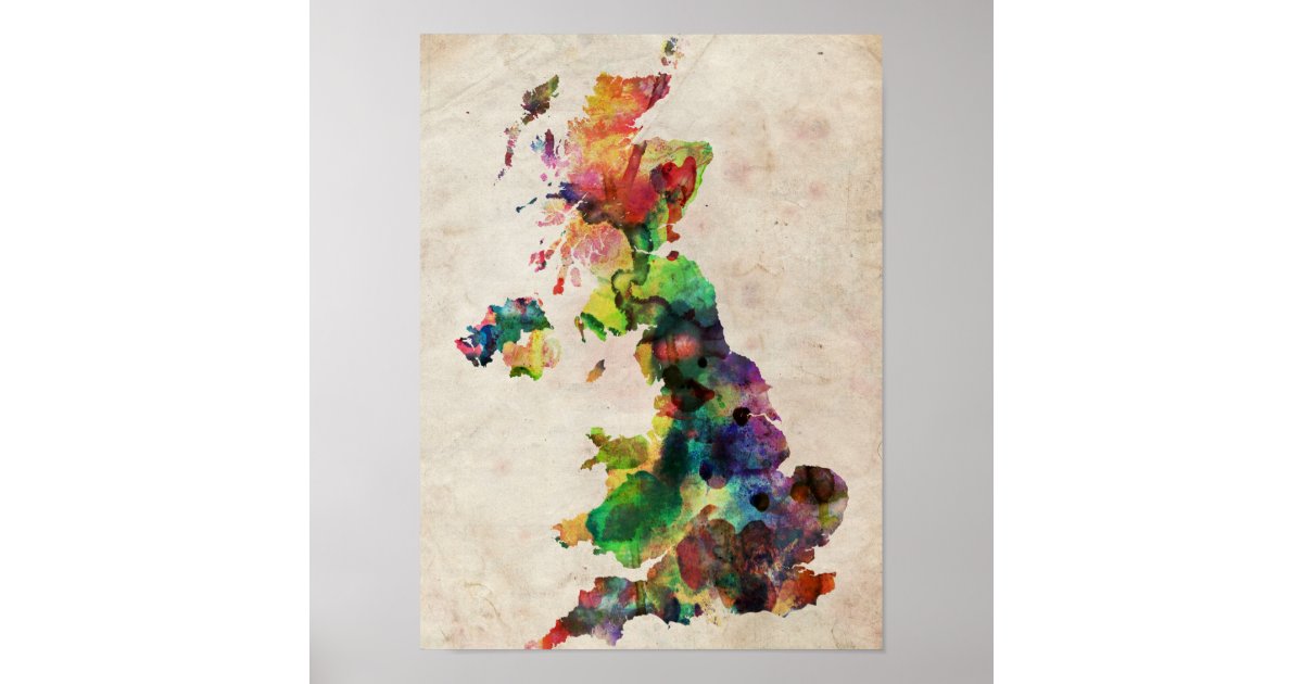 United Kingdom Watercolor Map Poster | Zazzle