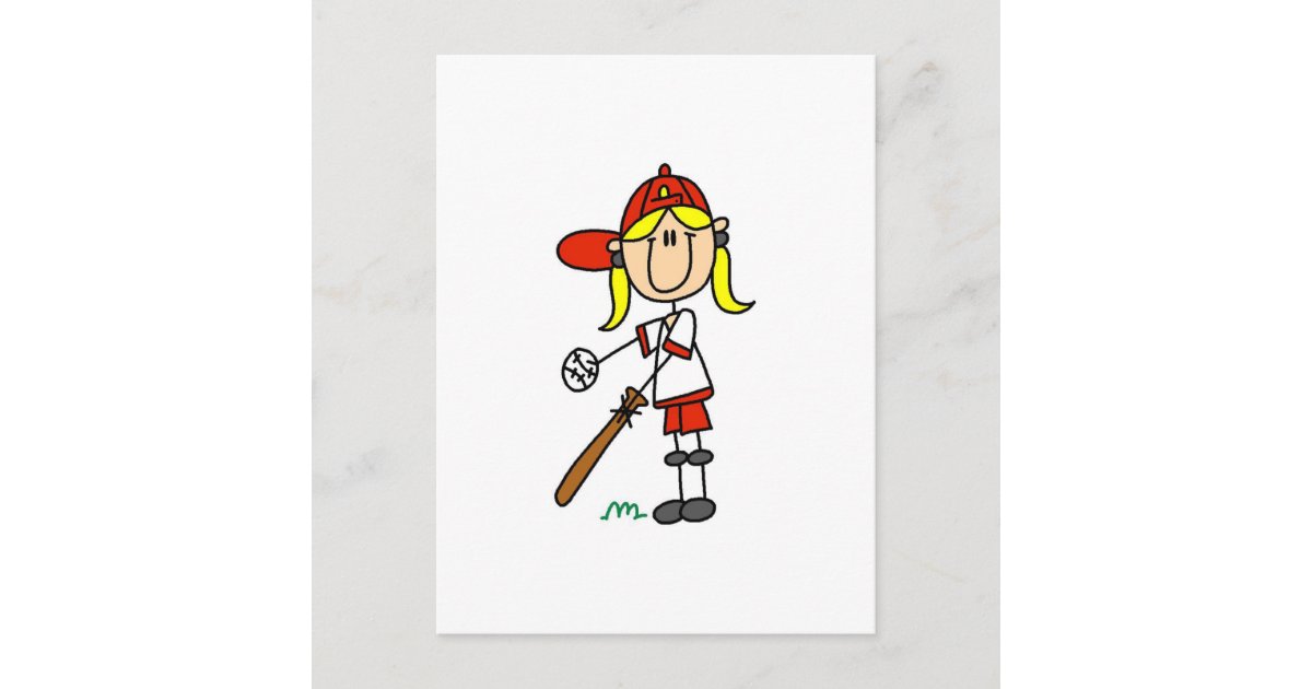Up at Bat Girl Baseball Player Tshirts Postcard | Zazzle