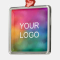 Upload Business Company Logo Custom Premium Square Metal Ornament | Zazzle