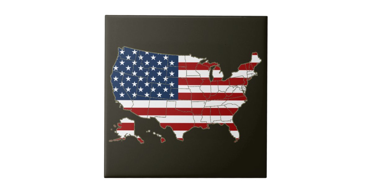 USA map with american flag Tile | Zazzle