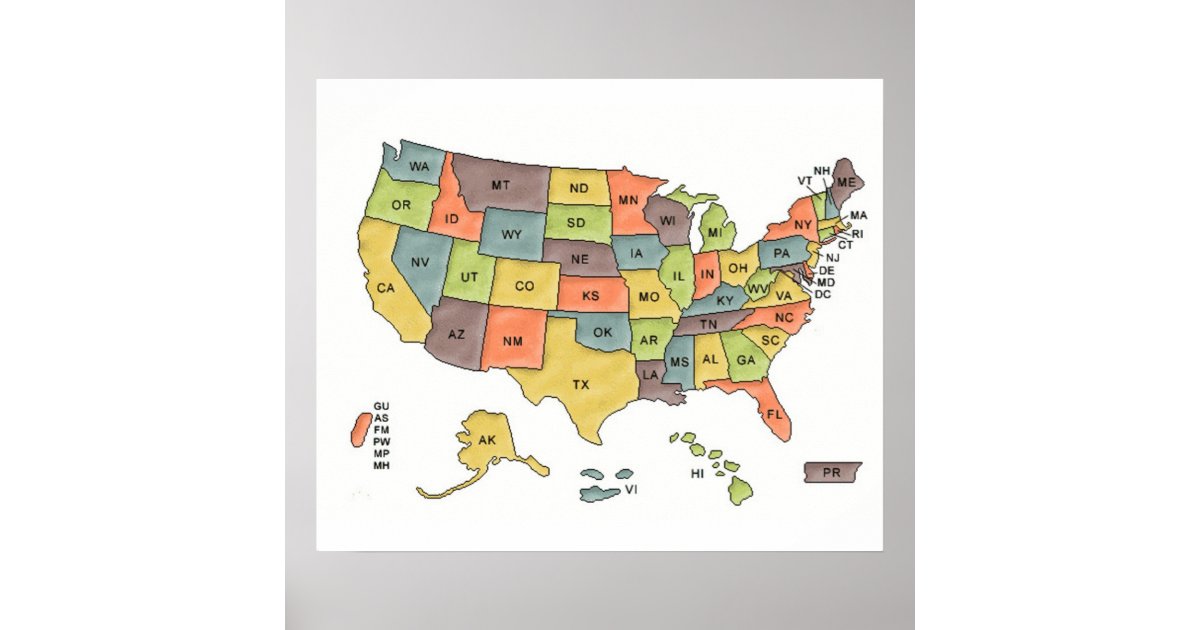 USA States Map Poster | Zazzle