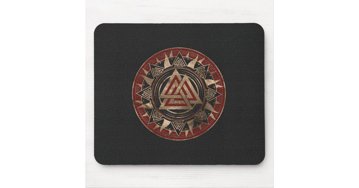 Valknut Symbol Black and Red Leather and gold Mouse Pad | Zazzle