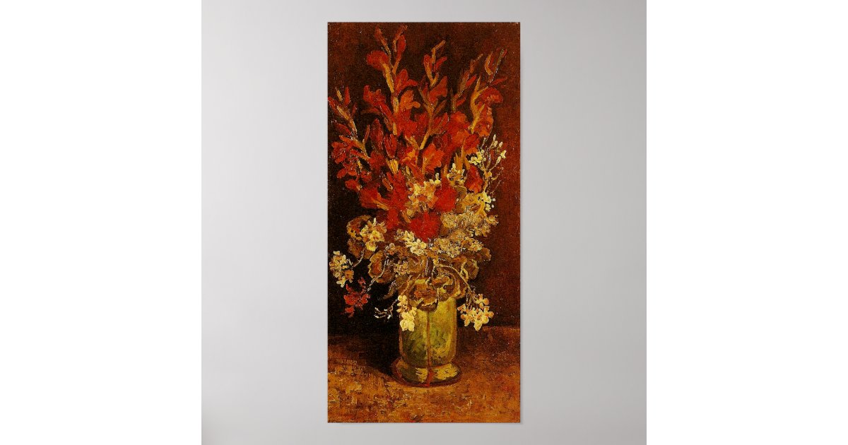 Vase with Gladioli & Carnations Van Gogh Fine Art Poster | Zazzle