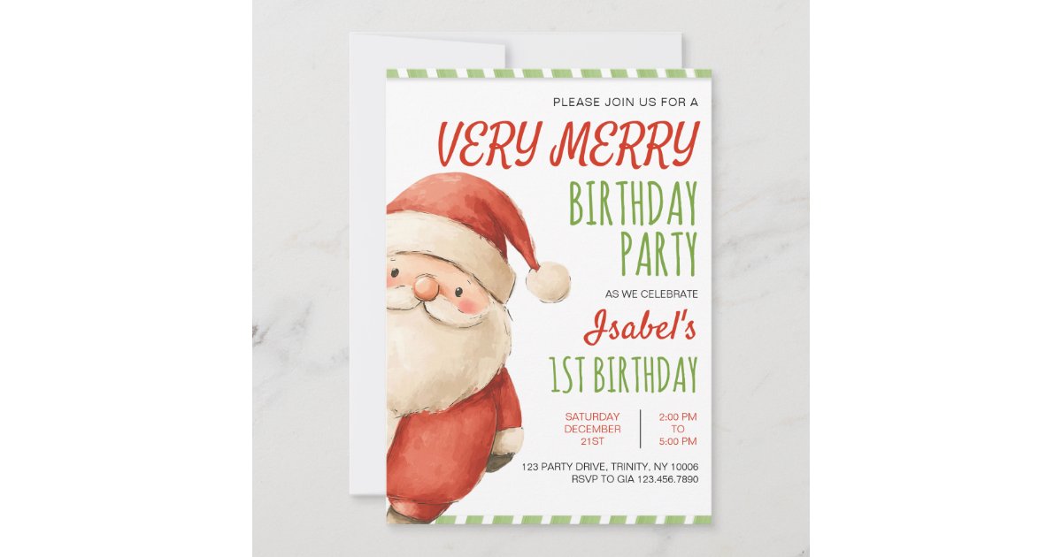Very Merry Birthday Santa Claus Invitation | Zazzle