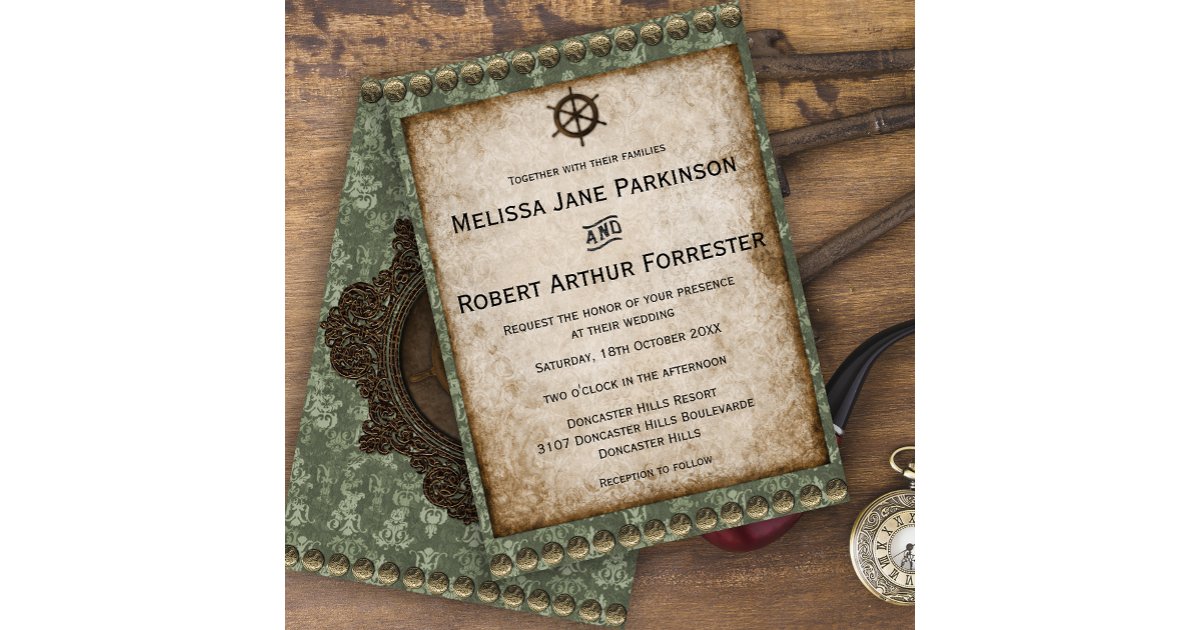 Victorian Green Steampunk Wedding Invitation | Zazzle