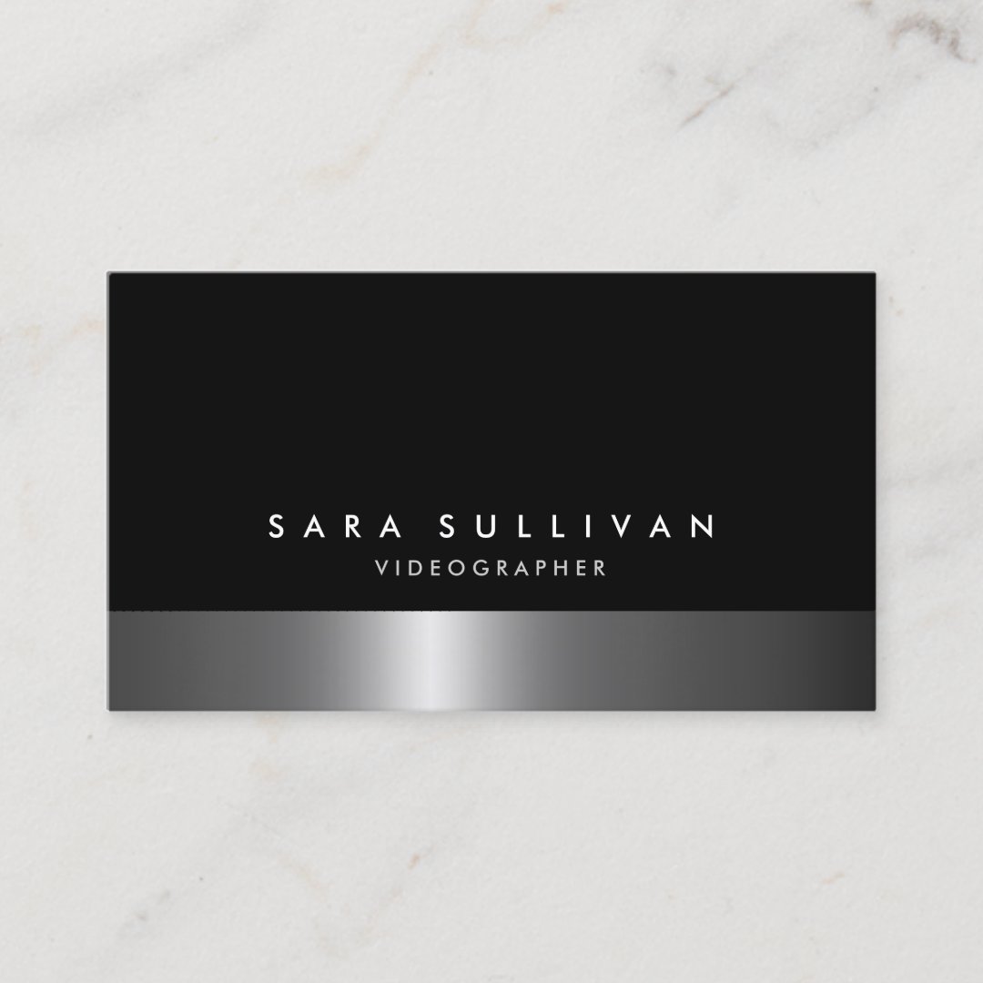 Videographer Bold Dark Chrome Business Card | Zazzle