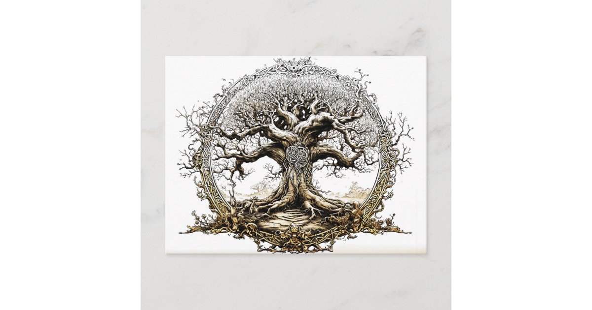 VikingSketch Pen Drawing of a Norse Yggdrasil tree Postcard | Zazzle