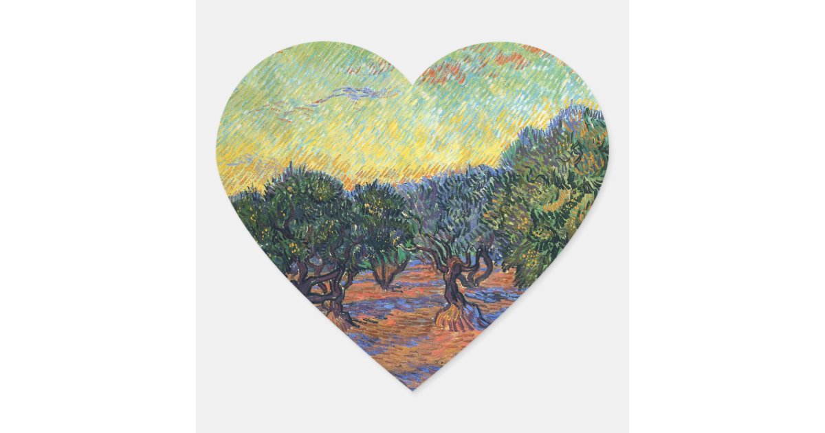 Vincent Van Gogh Olive Grove Impressionism Art Heart Sticker | Zazzle