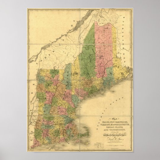 Vintage 1839 New England Map Poster | Zazzle.ca