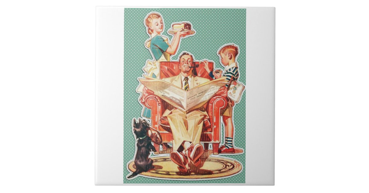 Vintage 1950's nuclear family 50's retro housewife tile | Zazzle