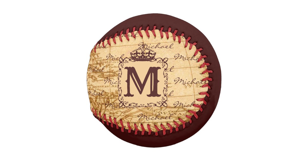 Vintage antique royal king world map rustic baseball | Zazzle