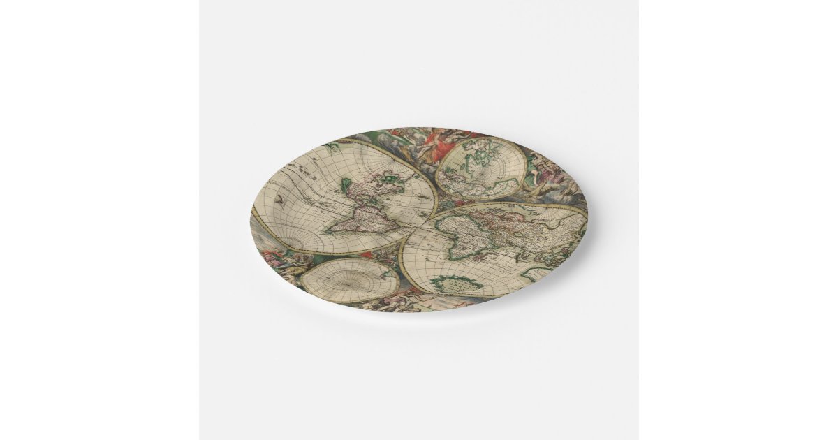 Vintage Antique World Map Paper Plate | Zazzle