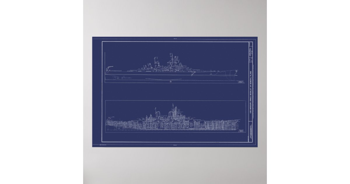 Vintage Battleship USS Missouri Blueprints Poster | Zazzle