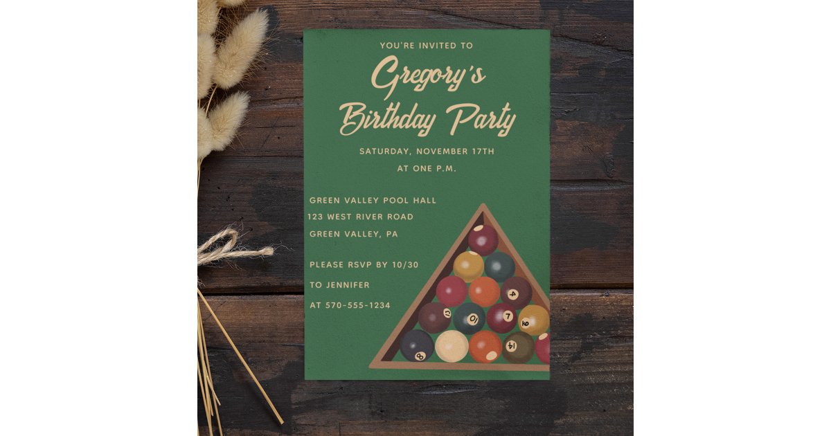 Vintage Billiard Balls Custom Pool Table Themed Invitation | Zazzle