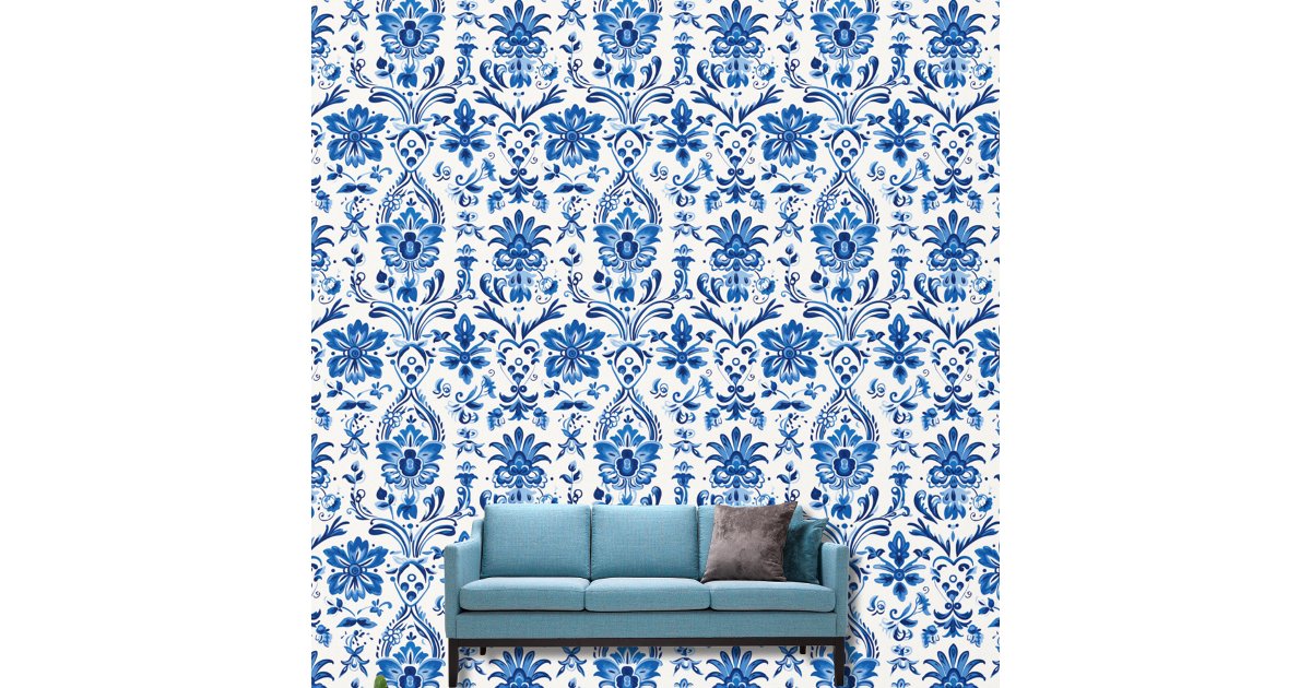 Vintage Blue Dutch Ceramic Delft Tile Patterns Wallpaper | Zazzle