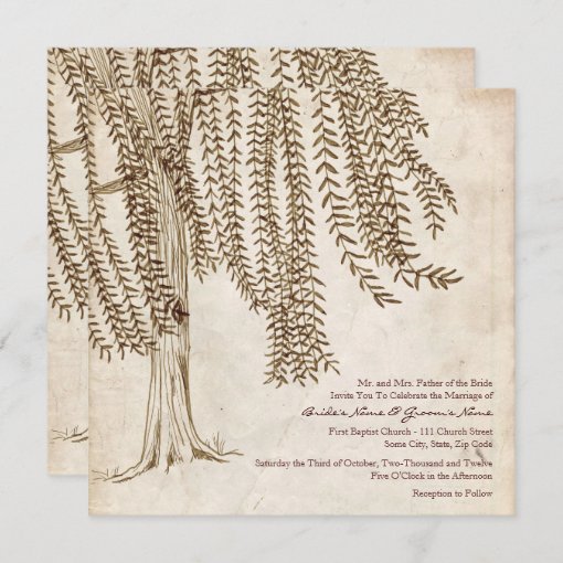 Vintage Brown Willow Tree Wedding Invitation | Zazzle