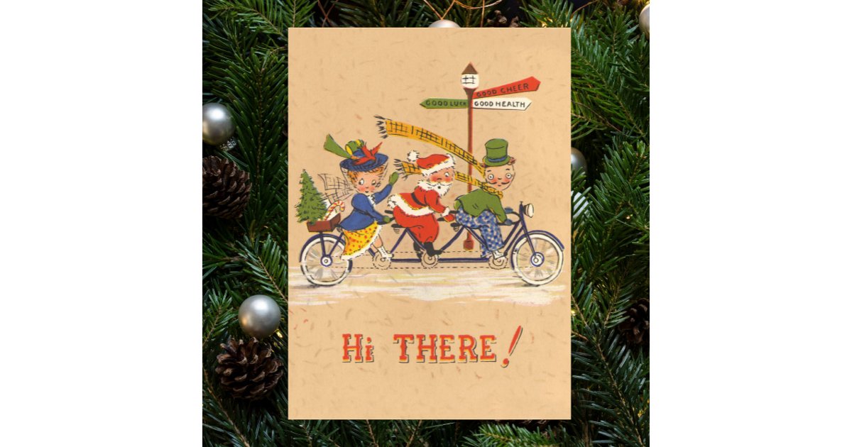 Vintage Christmas, Santa Claus Riding a Bicycle Poster | Zazzle