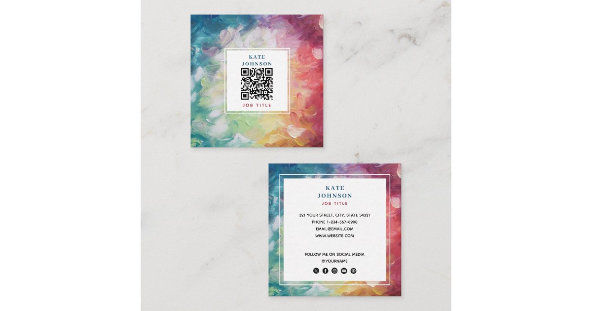 Vintage Colourful Abstract QR Code Social Media Square Business Card ...