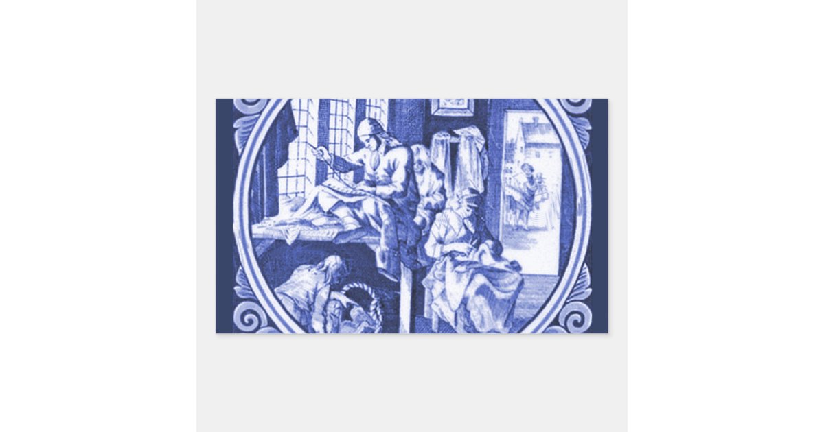 Vintage Dutch Blue Delft tile design Sticker | Zazzle