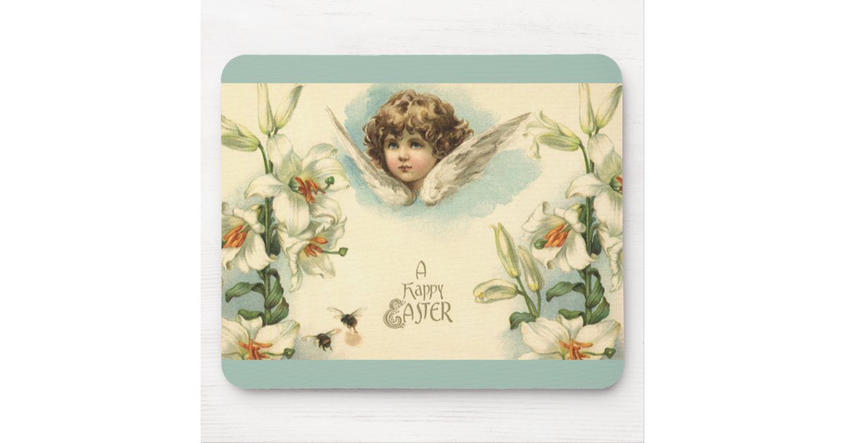 Vintage Easter, Victorian Lily Flowers and Angel Mouse Pad | Zazzle