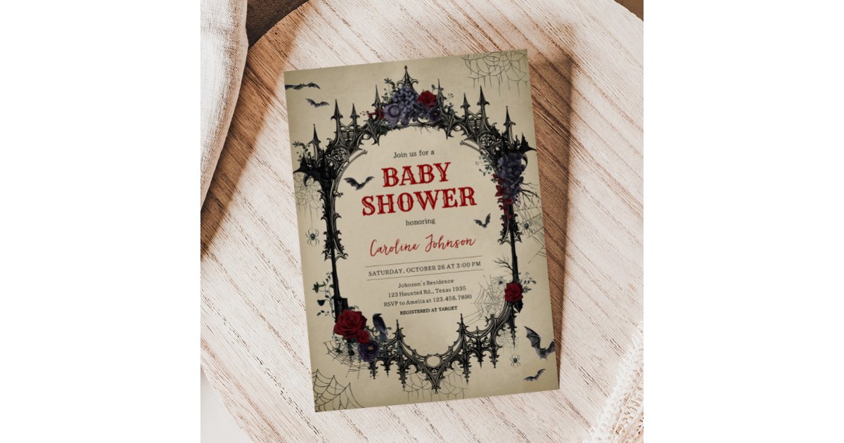 Vintage Floral Gothic Baby Shower Invitation | Zazzle