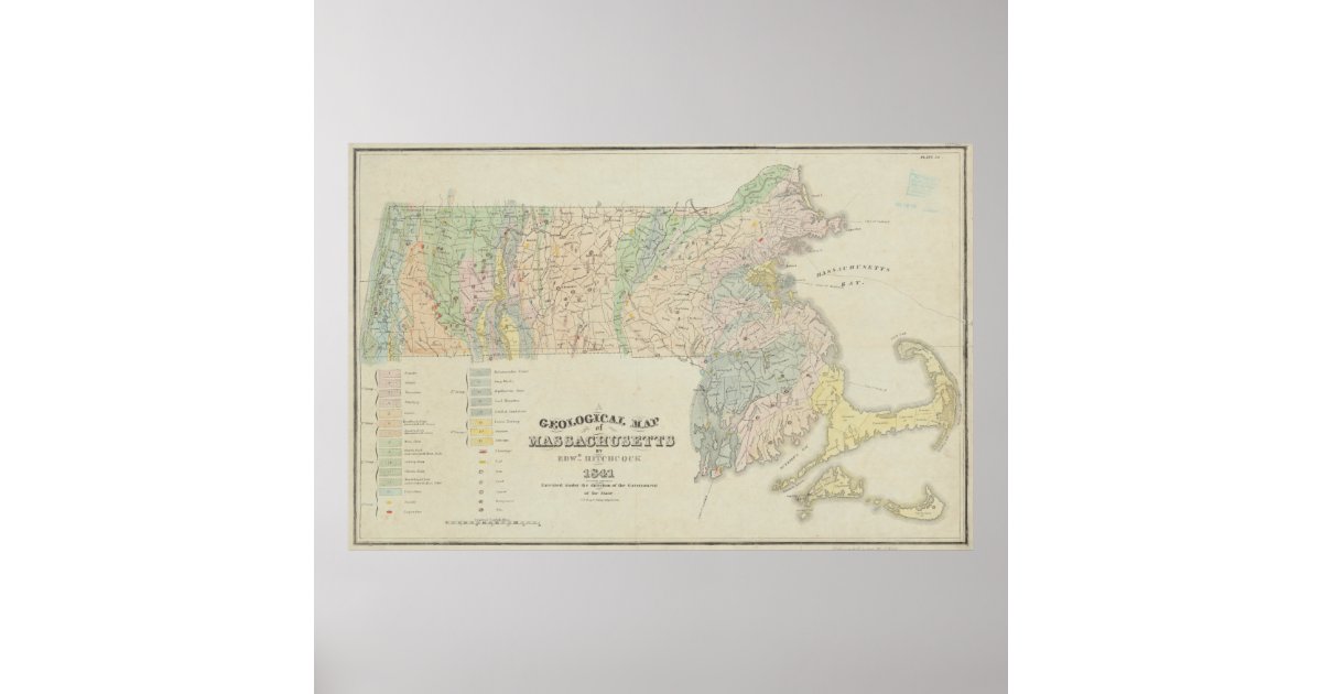 Vintage Geological Map of Massachusetts (1841) Poster | Zazzle